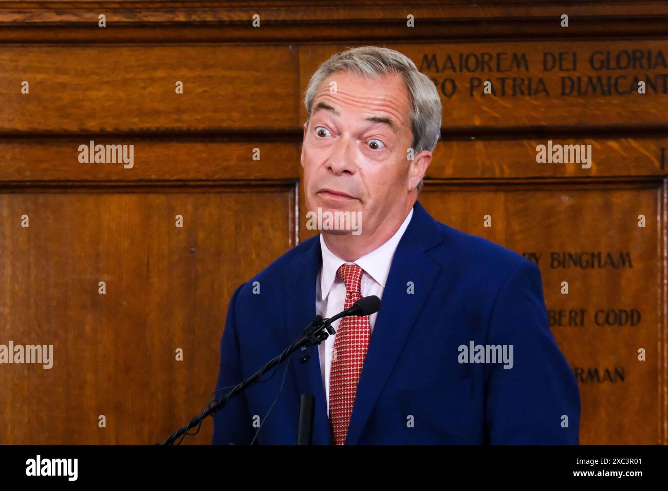 London, UK. 14th June 2024. Reform UK press conference: Nigel Farage ...