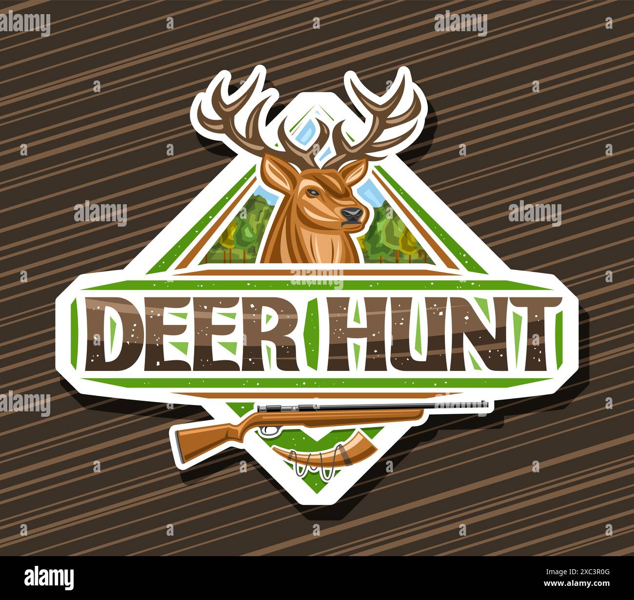 Vector logo for Deer Hunt, cut paper rhomb label with illustration of ...