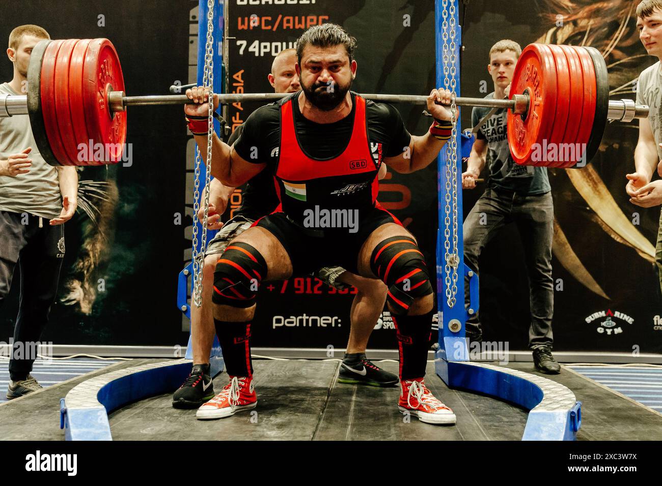 Russia, Chelyabinsk - July 17, 2018: iranian athlete will start barbell ...