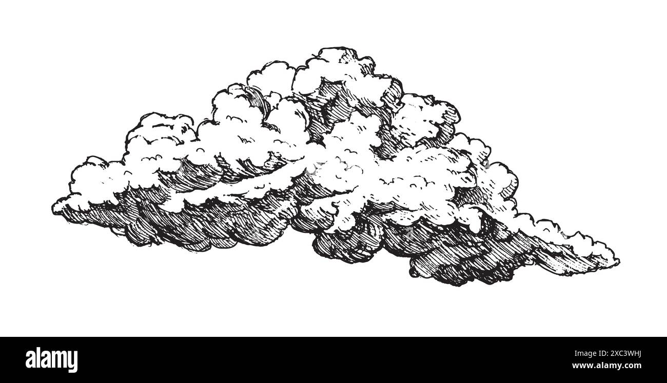 Set of clouds in hand drawn vintage retro style isolated on white ...