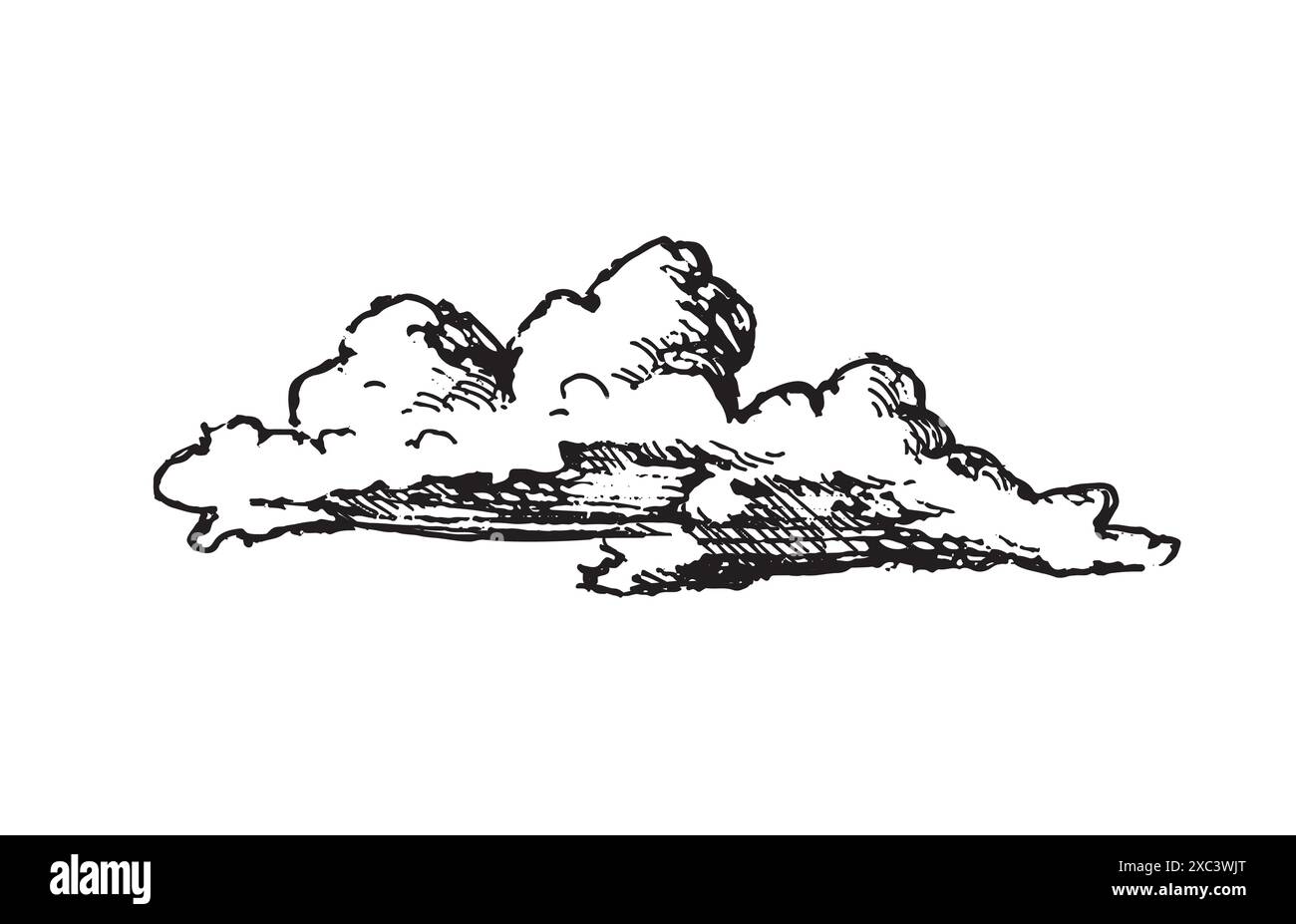 Set of clouds in hand drawn vintage retro style isolated on white ...