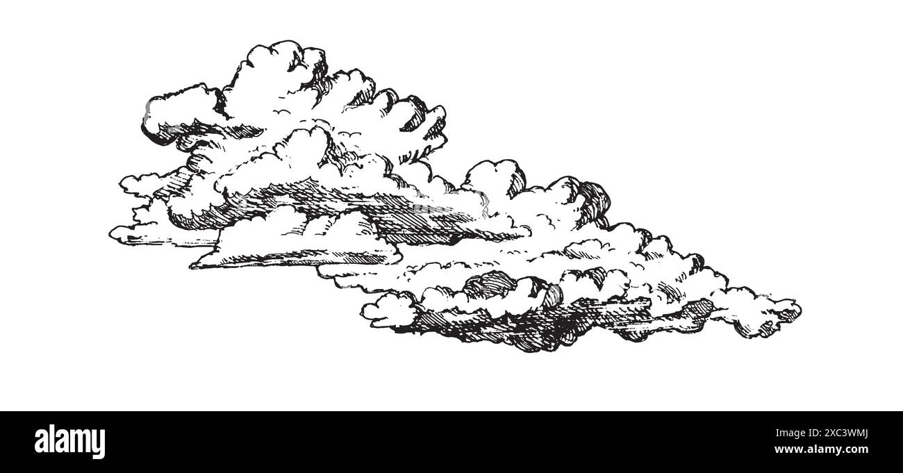 Set of clouds in hand drawn vintage retro style isolated on white ...