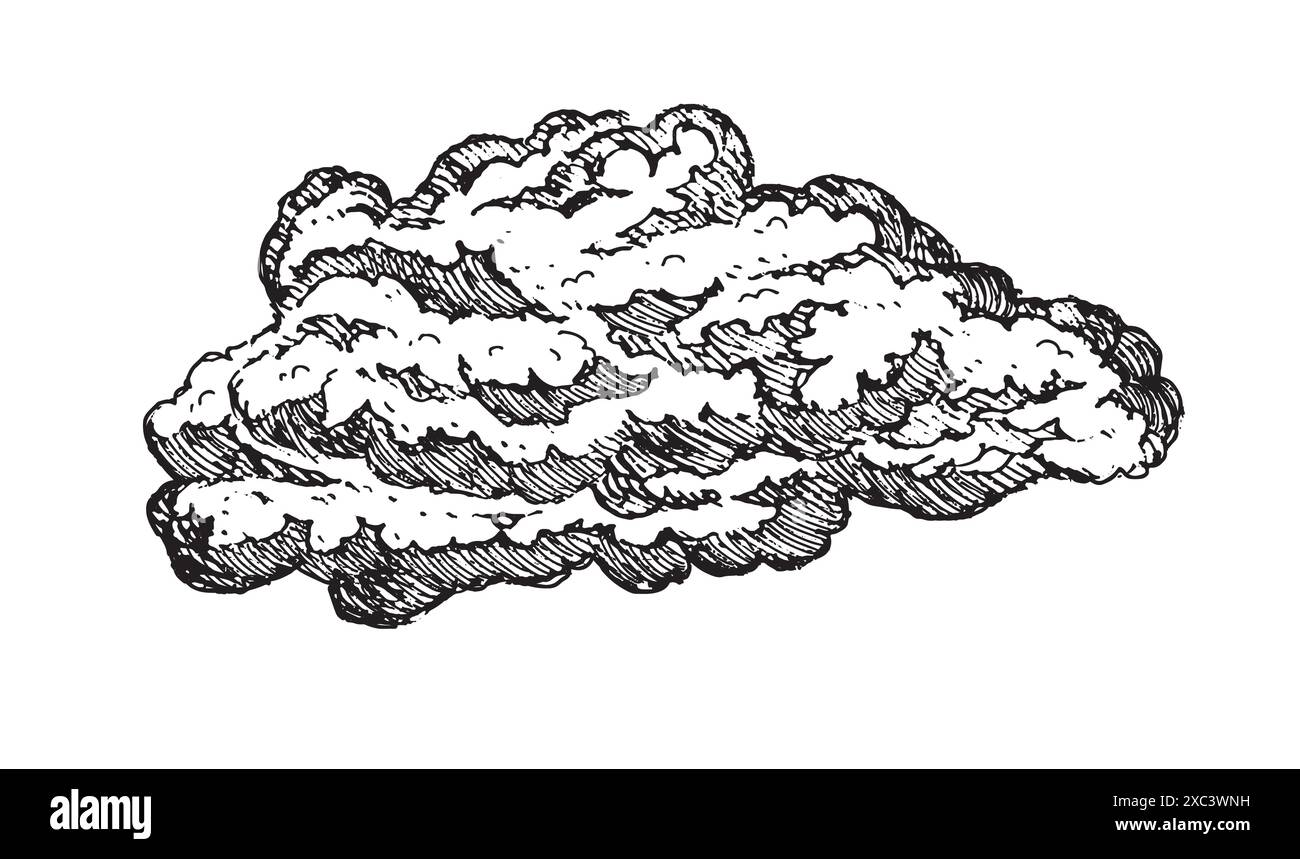 Set of clouds in hand drawn vintage retro style isolated on white ...