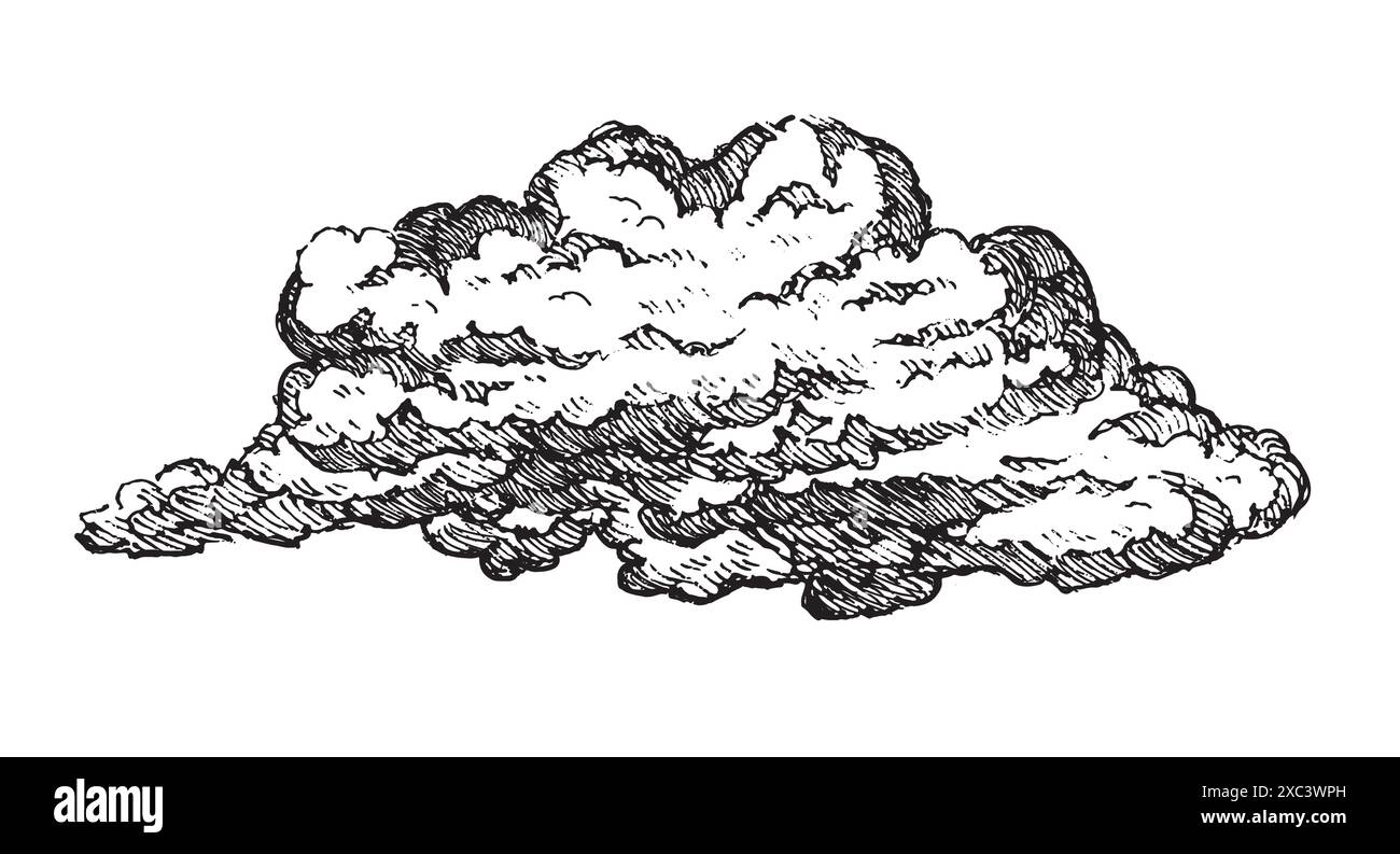 Set of clouds in hand drawn vintage retro style isolated on white ...