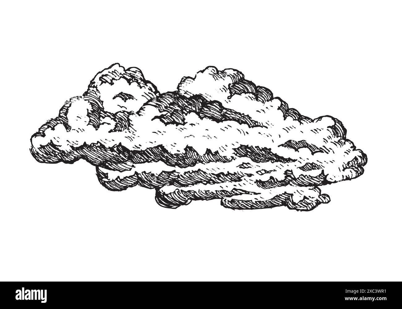Set of clouds in hand drawn vintage retro style isolated on white ...