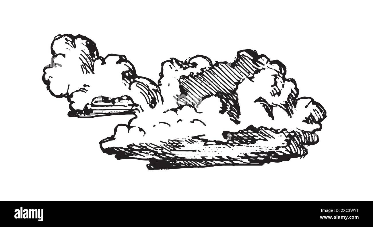 Set of clouds in hand drawn vintage retro style isolated on white ...