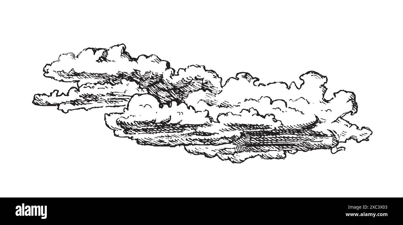 Set of clouds in hand drawn vintage retro style isolated on white ...