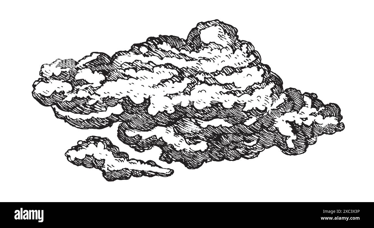 Set of clouds in hand drawn vintage retro style isolated on white ...