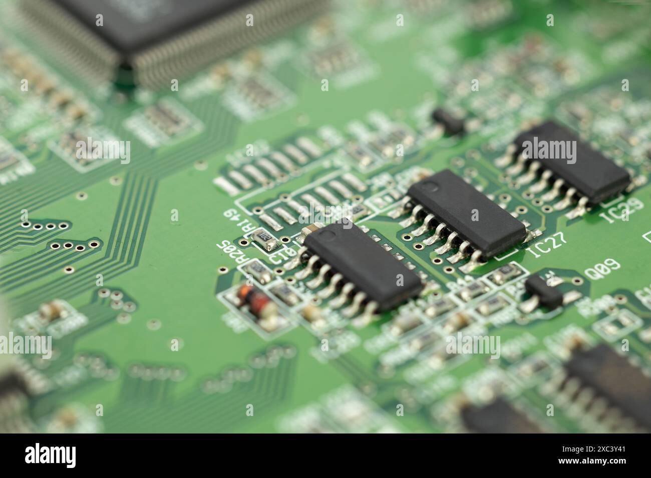 Electronic Circuit Board with Black Chips Stock Photo - Alamy