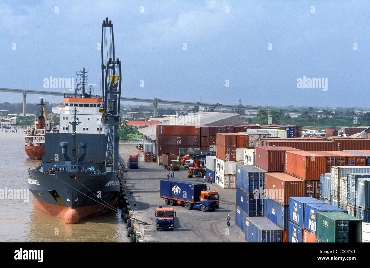 Suriname, container transfer in the harbour of Paramaribo Stock Photo ...