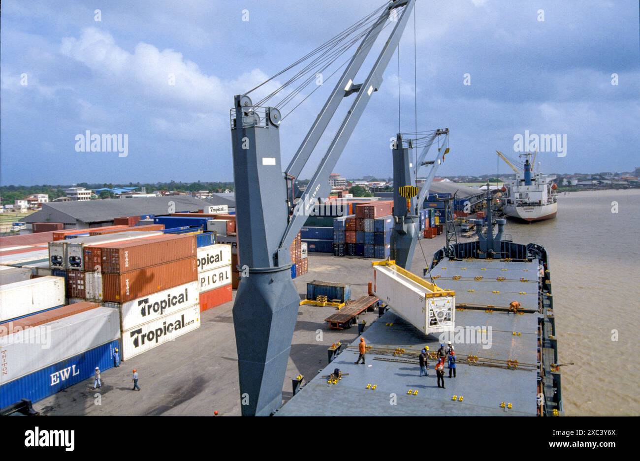 Suriname, container transfer in the harbour of Paramaribo Stock Photo ...