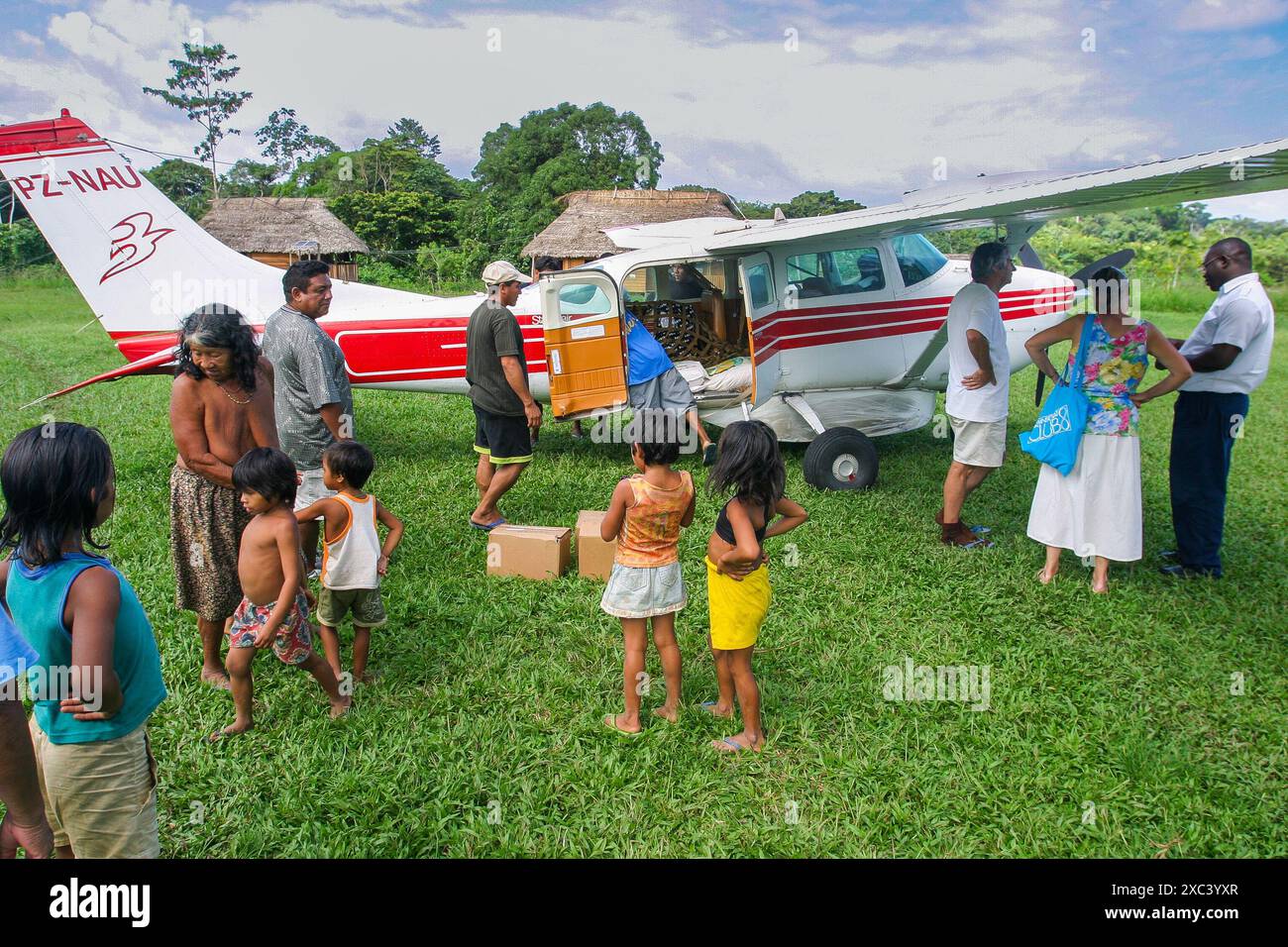 Suriname, Tepu - Plane landed in a village of the trio tribe in the ...