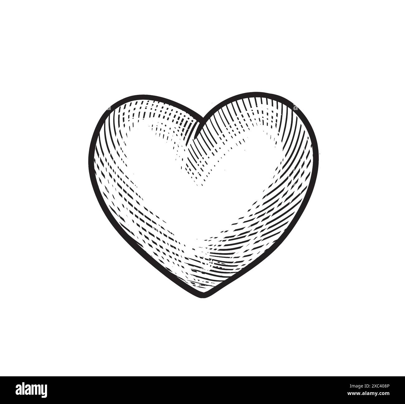Hand drawn heart with rays. Vector black vintage engraving illustration ...