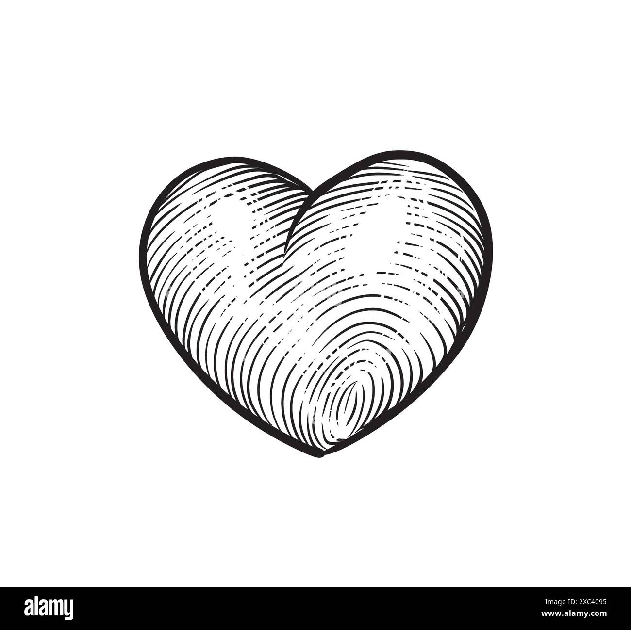 Hand drawn heart with rays. Vector black vintage engraving illustration ...