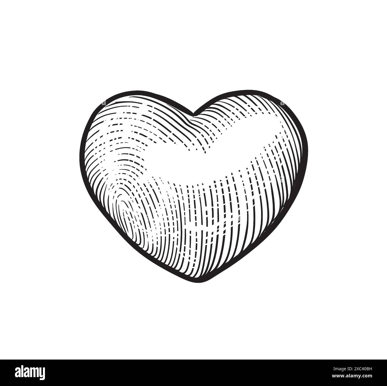 Hand drawn heart with rays. Vector black vintage engraving illustration ...