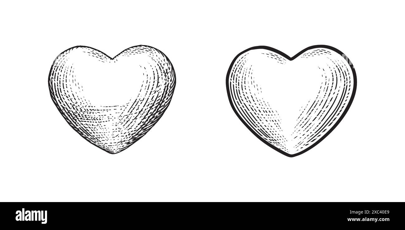 Hand drawn heart with rays. Vector black vintage engraving illustration ...