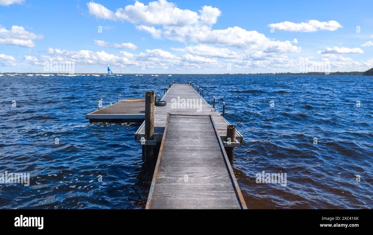 wooden steel pontoon pier for boat in water lake medoc of Maubuisson ...
