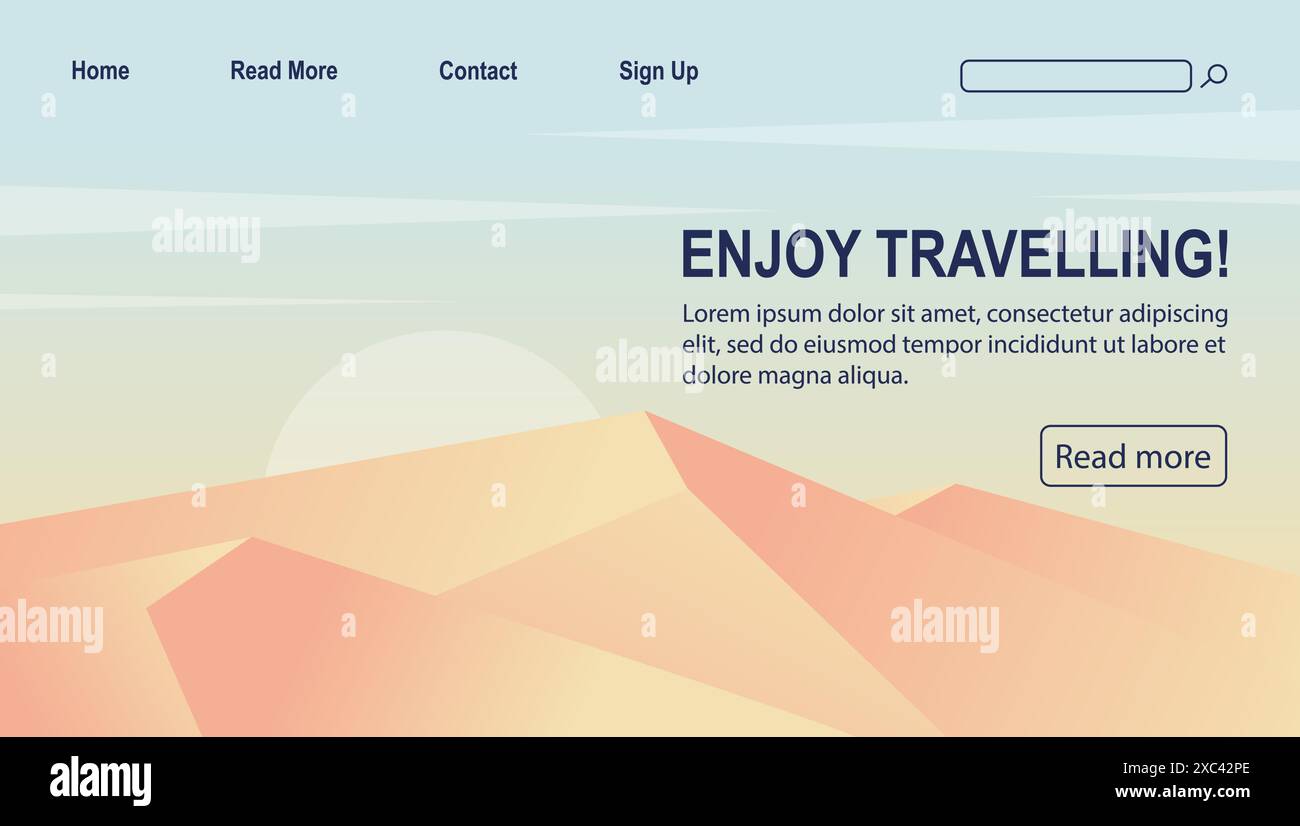 Time to travel landing page template desert landscape tour. Tourism and ...