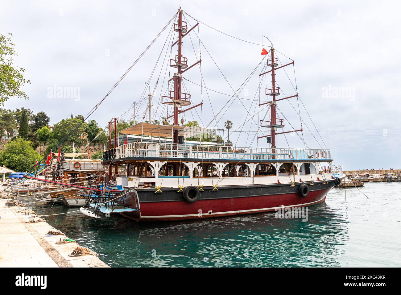 Viewing boat seen in the Old Roman Harbour at Antalya in Sourthern ...