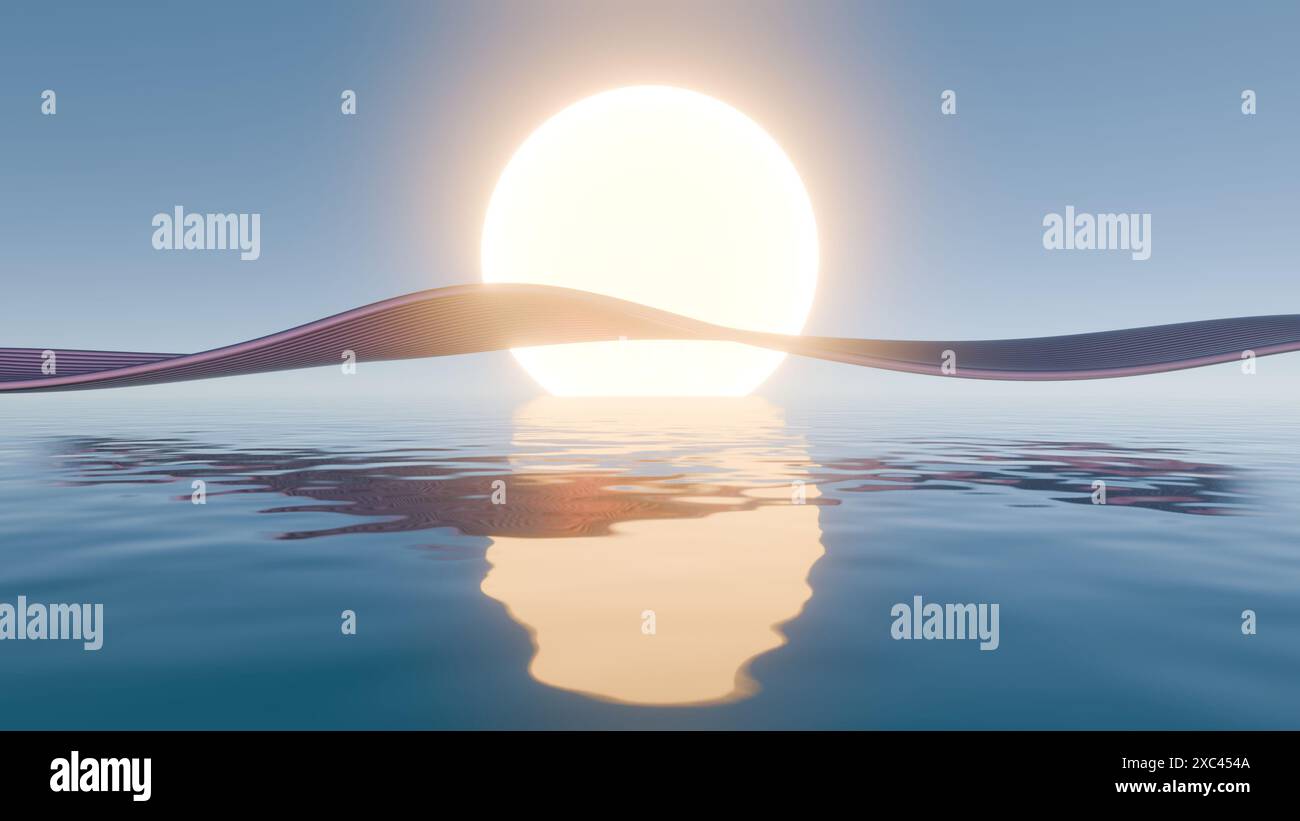 Abstract Sunrise Over Serene Waters: A 3D Digital Artwork Featuring ...