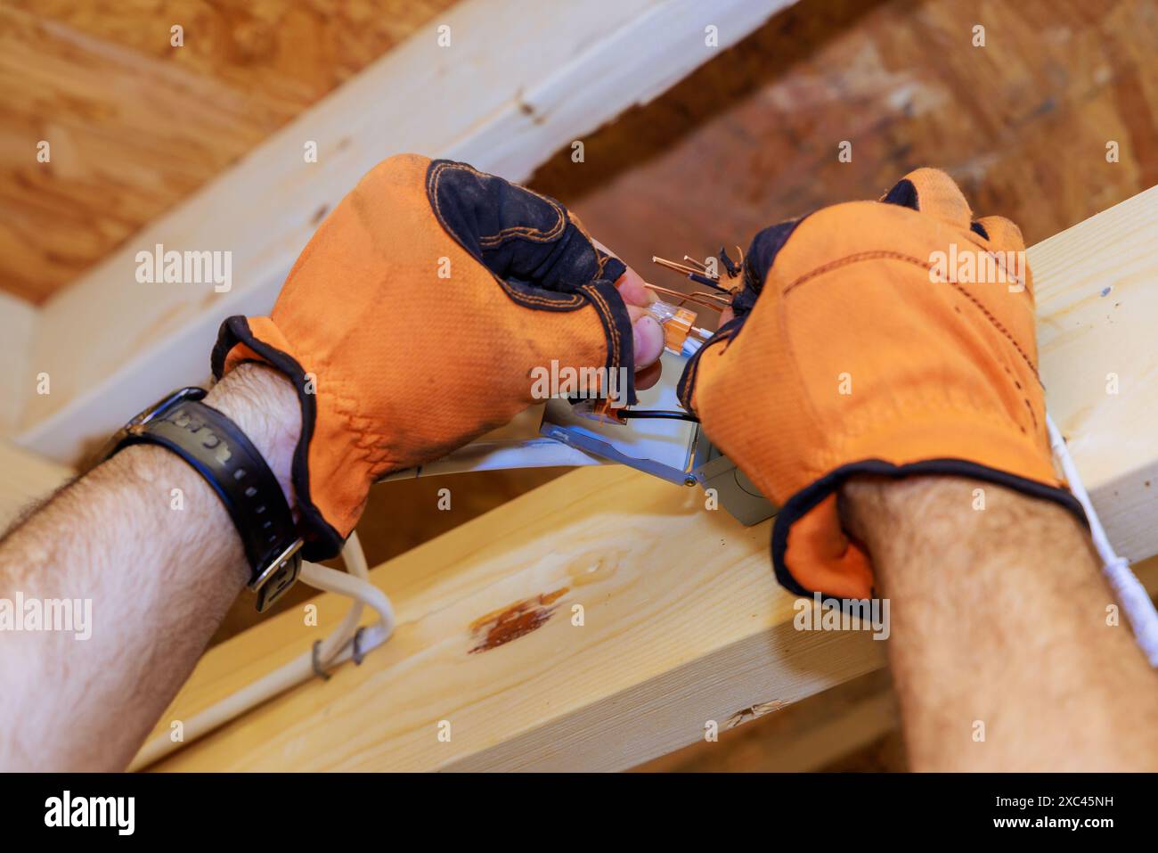 Installation of power junction box for LED recessed ceiling lights in ...