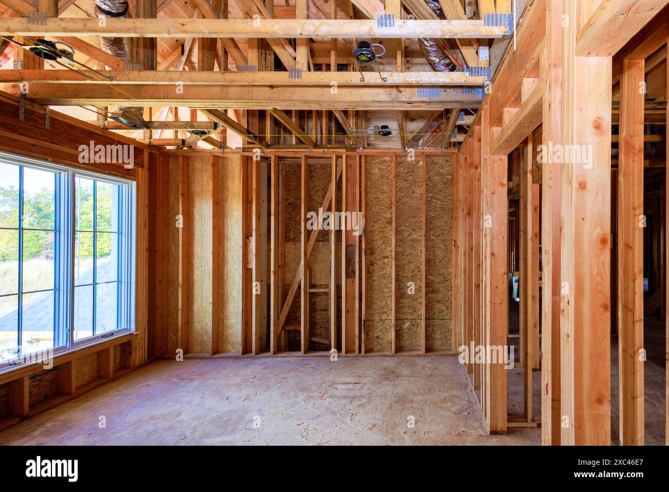 Currently, new residential project is framing an unfinished wood frame ...