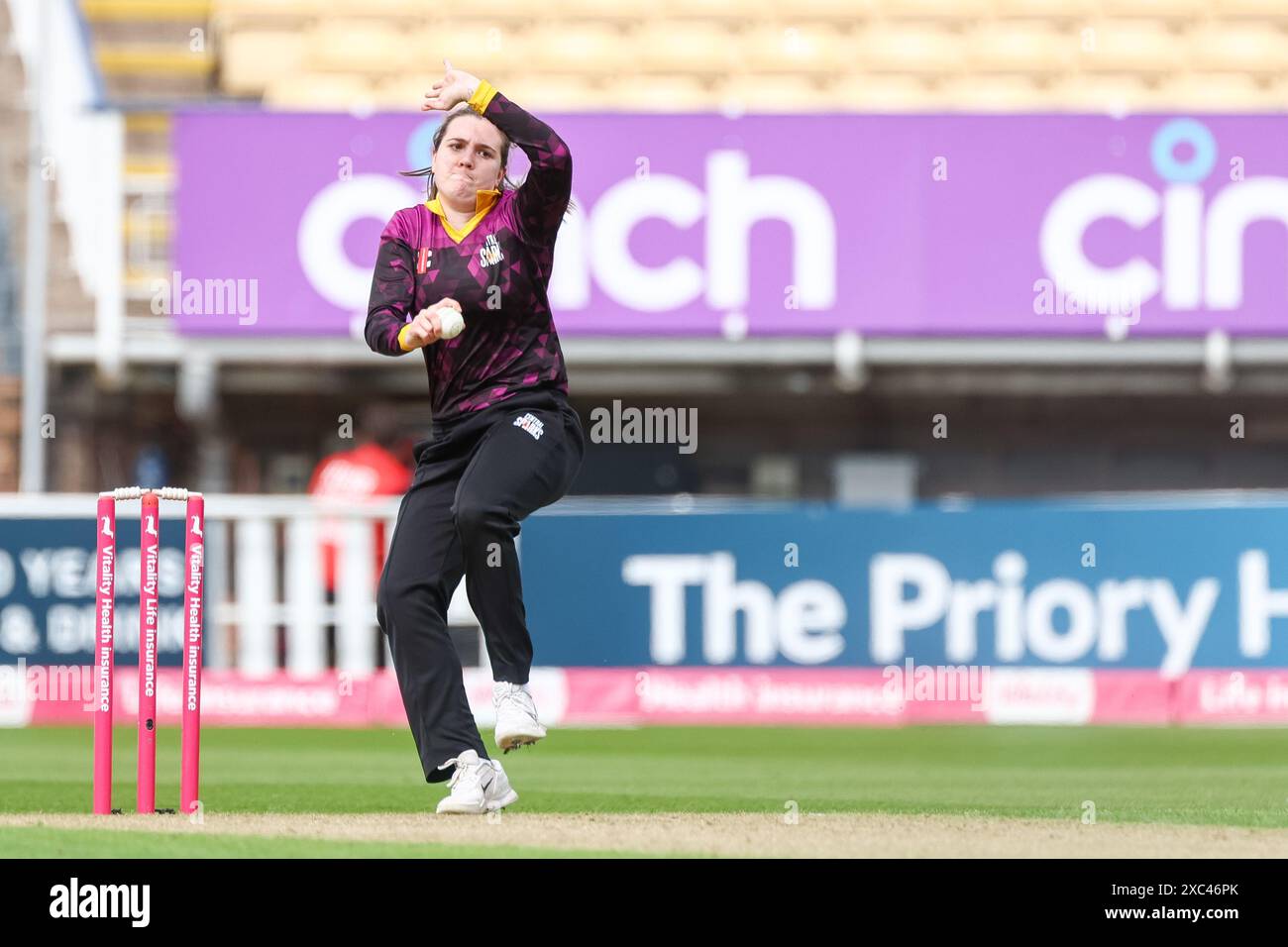 Birmingham, UK. 14th June, 2024. Georgia Davis in action bowling during ...