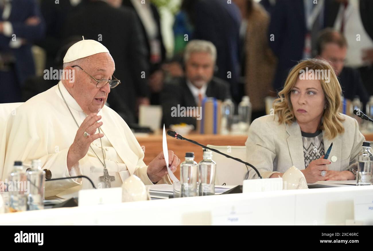 Pope Francis and Italy's Prime Minister Giorgia Meloni during a working ...