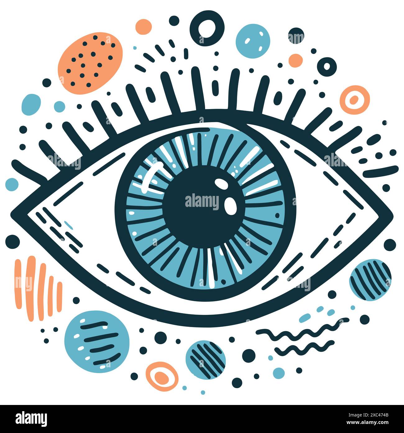 Big colorful eye drawing surrounded by childish doodles representing a concept Stock Vector ...
