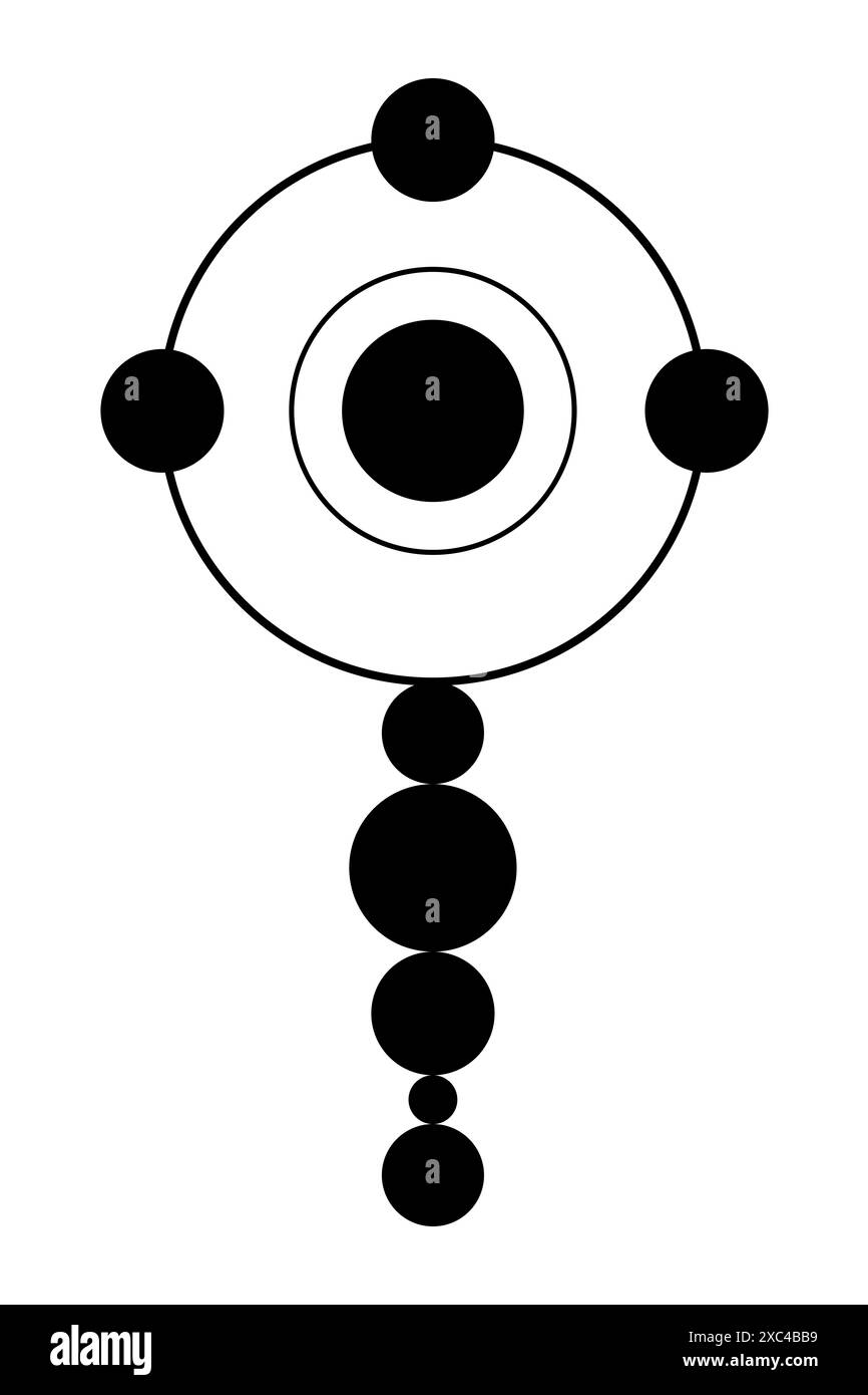 Cross symbol made of circles. Seven chakras, where the Third Eye chakra ...