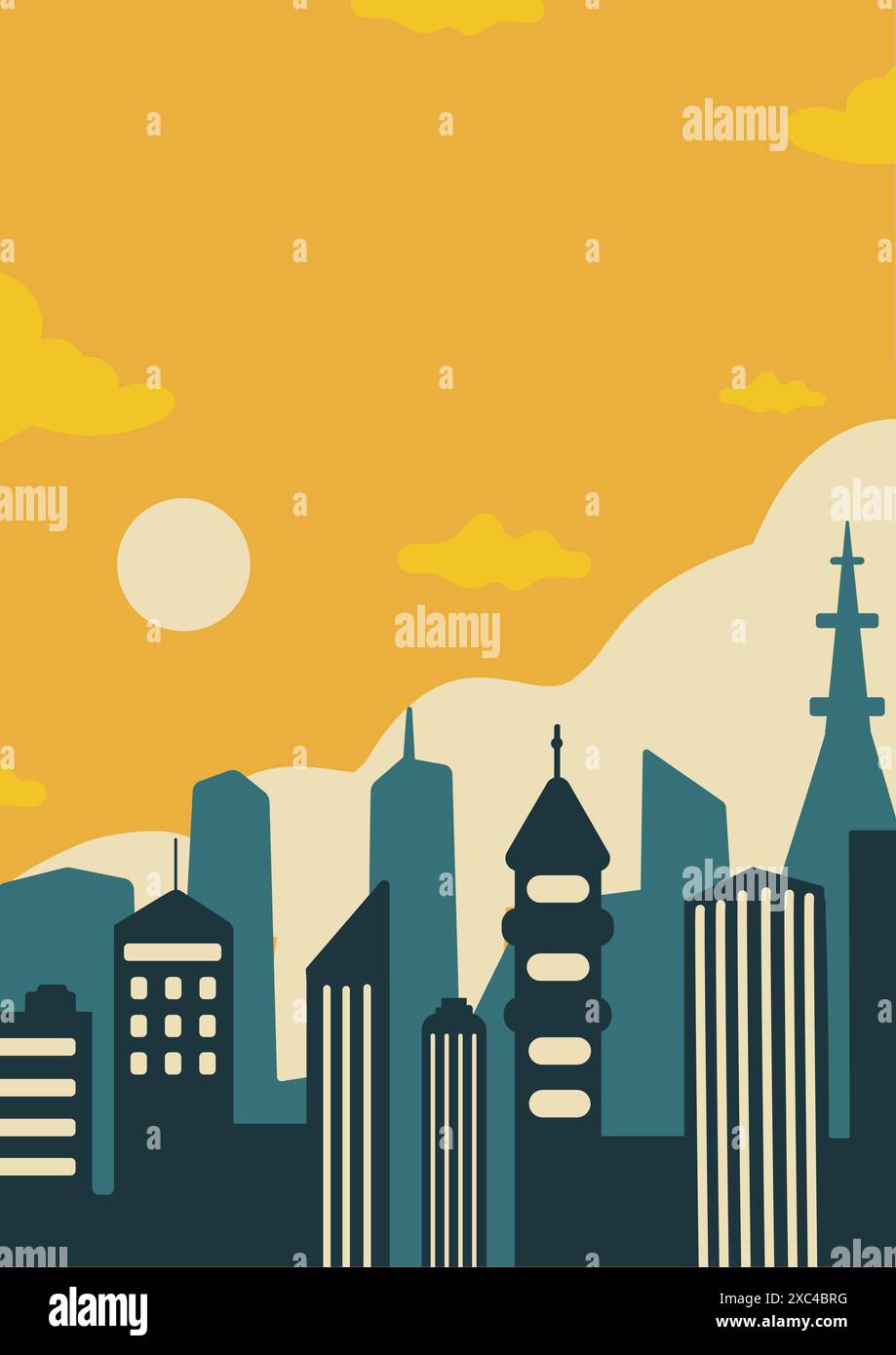 A simple city with sunrise illustration Stock Photo - Alamy