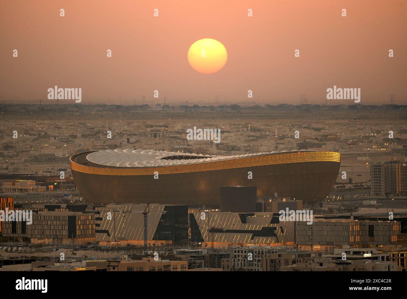 Aerial view of Beautiful Iconic Biggest Foot Ball Lusail Stadium Qatar ...