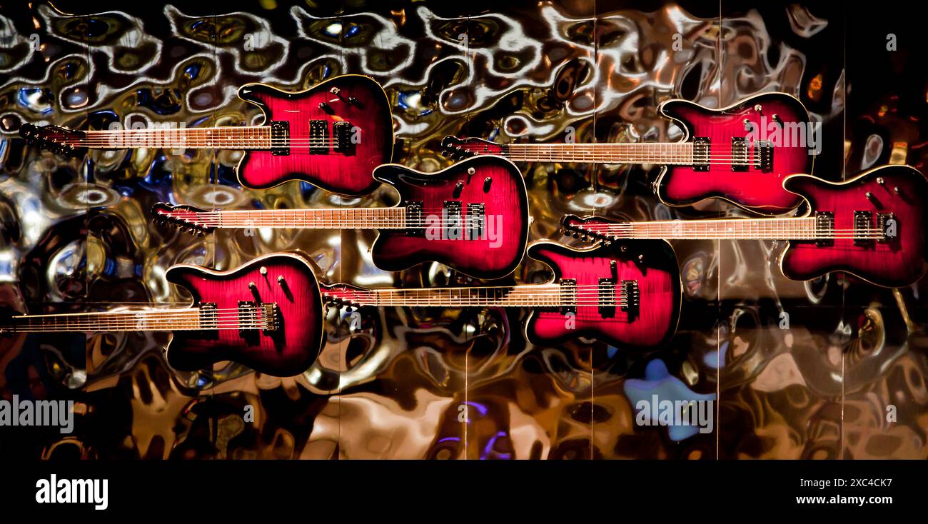 Glorious display of guitars behind reception at the Hard Rock Hotel ...