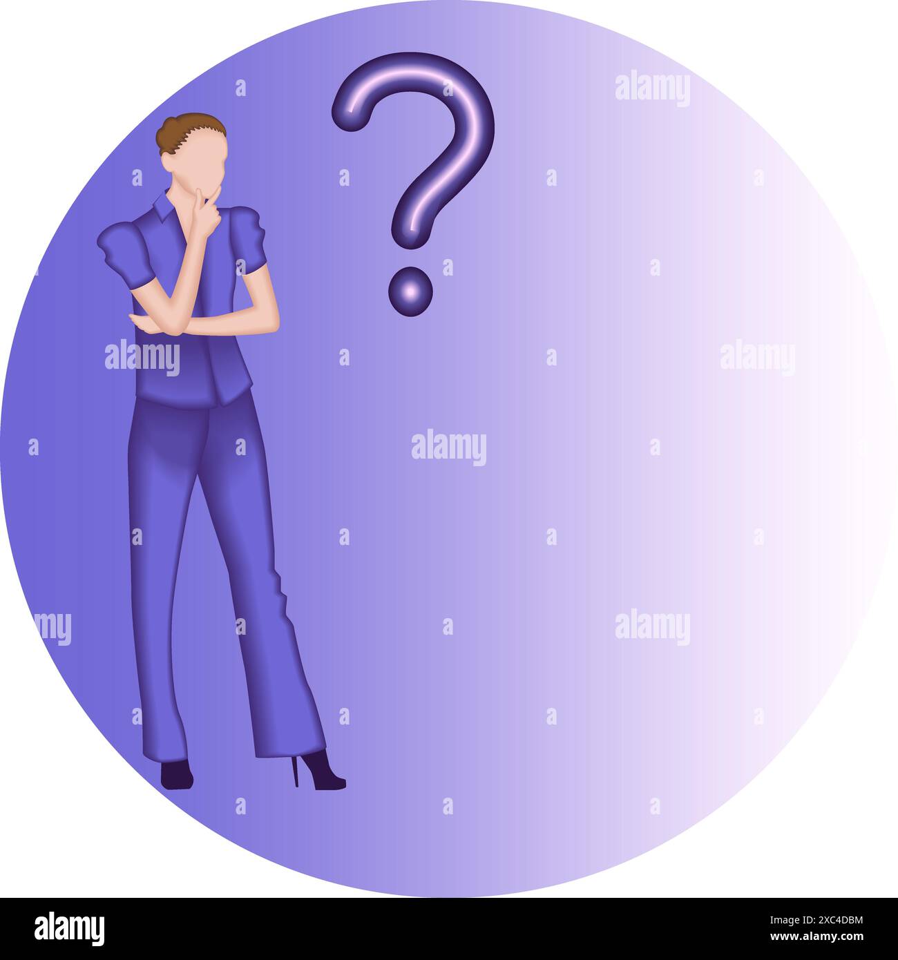 A woman thinks about problems and questions during the decision-making ...