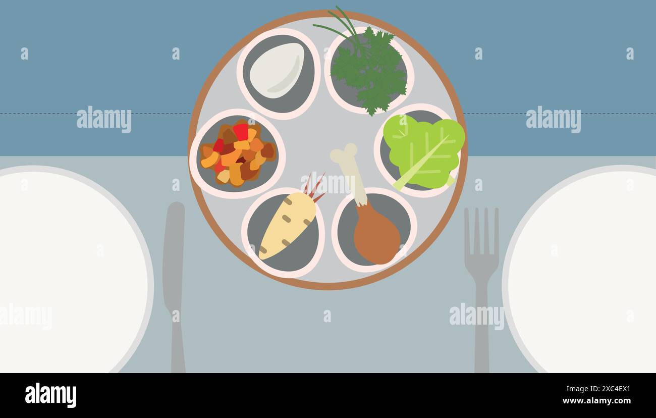 Jewish holiday Pesach, Passover seder plate with traditional food- egg ...