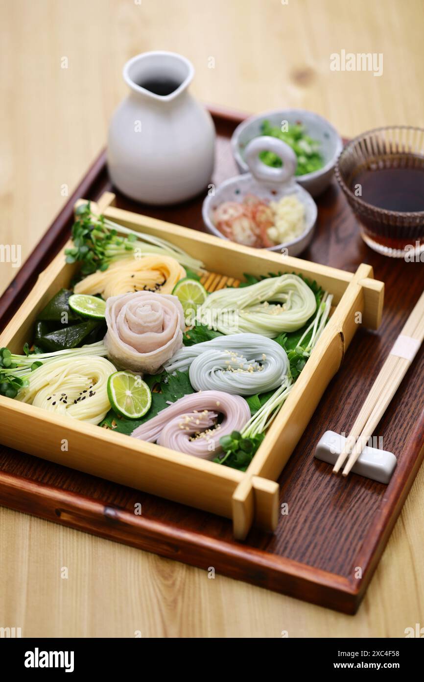 Japanese thin noodles made of wheat, called somen. Chilled summer food ...