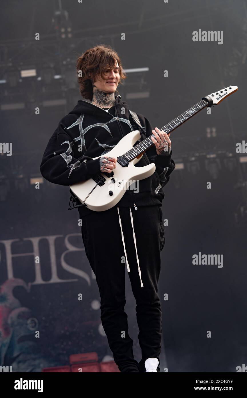Donington, United Kingdom. 13th June 2024. Polyphia warm up the Main ...