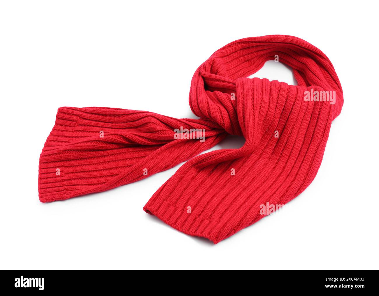 One red knitted scarf on white background Stock Photo - Alamy