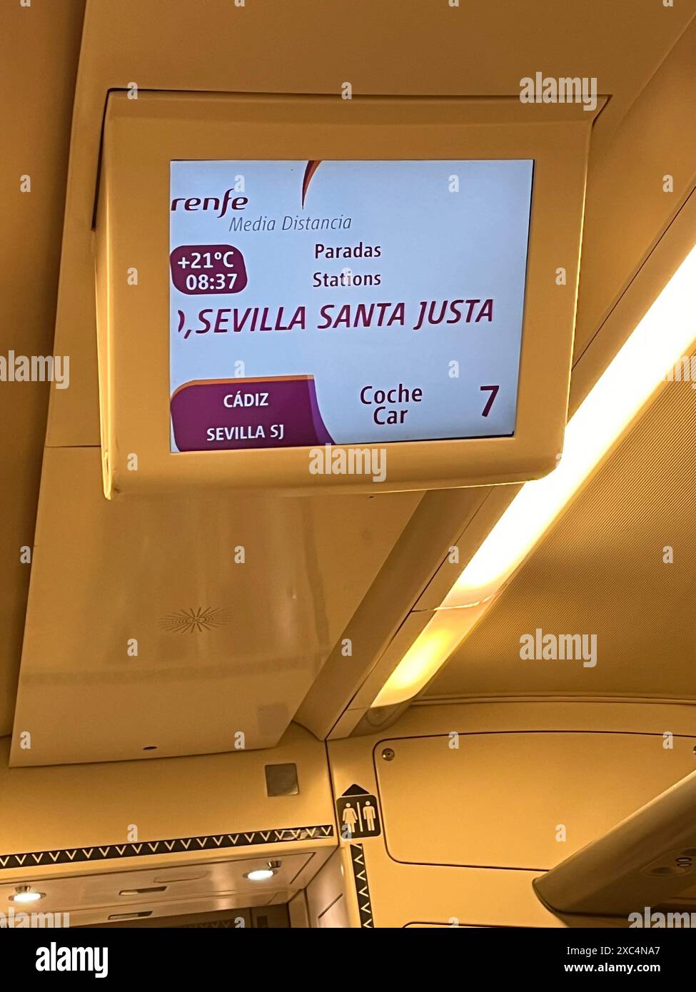 Screen in a spanish train car indicating final destination and ...