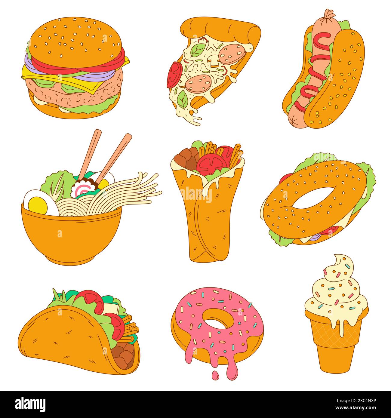 Fast food cartoon dishes set Stock Vector Image & Art - Alamy