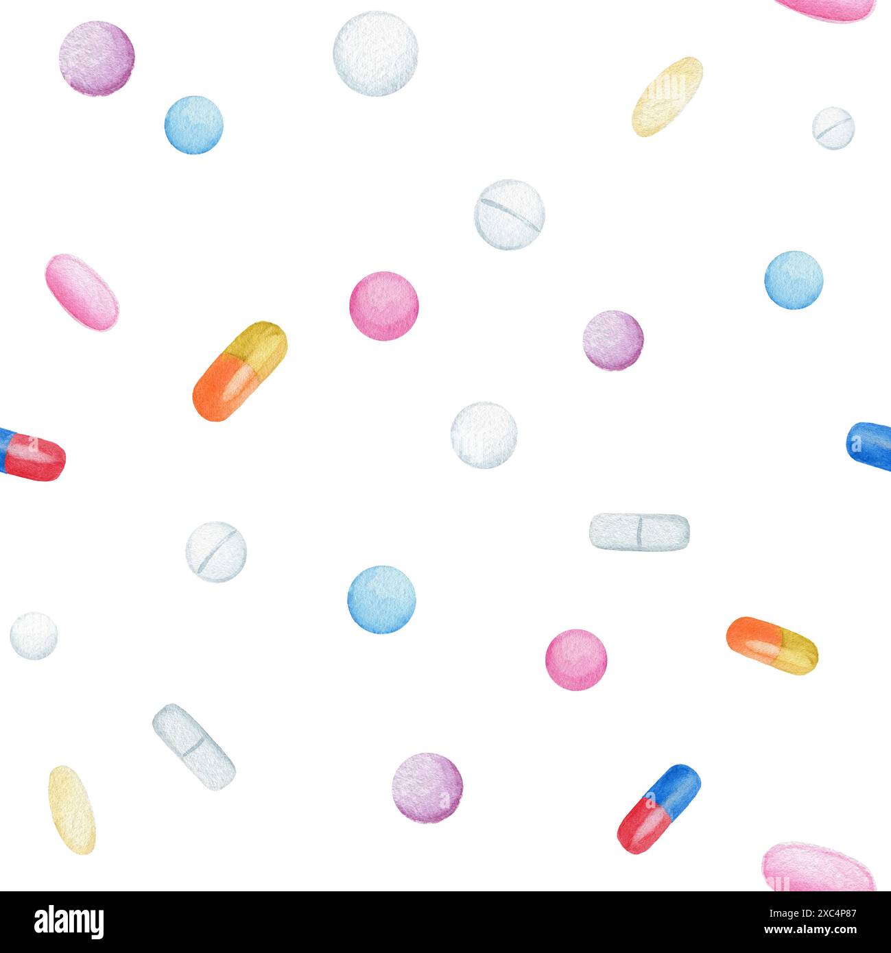 Seamless pattern with pills and capsules. Watercolor illustration ...