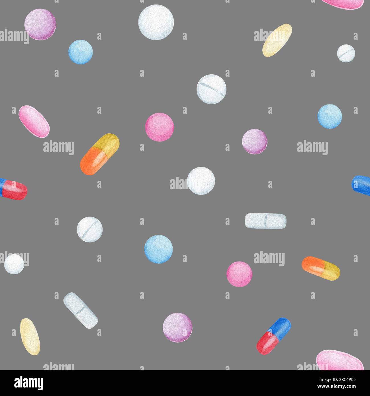 Seamless pattern with pills and capsules. Watercolor illustration ...