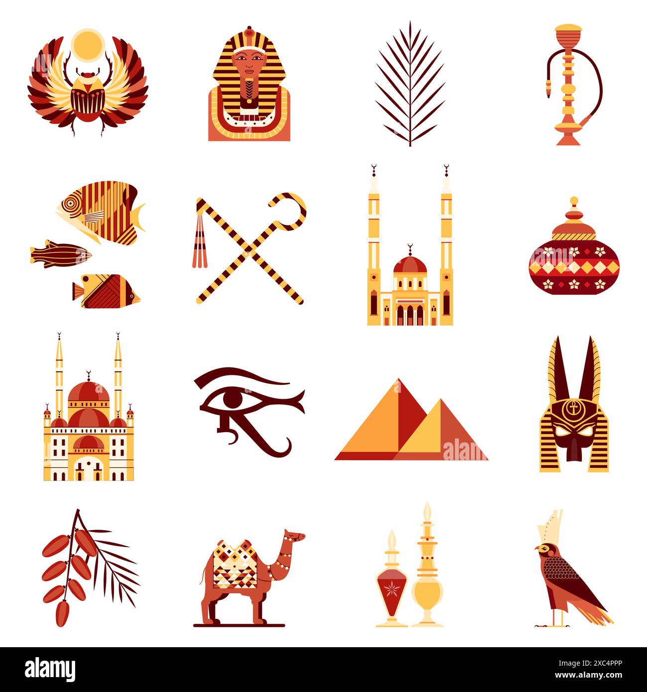 Travel Egypt Icons Set with Landmarks and Symbols Stock Vector Image ...