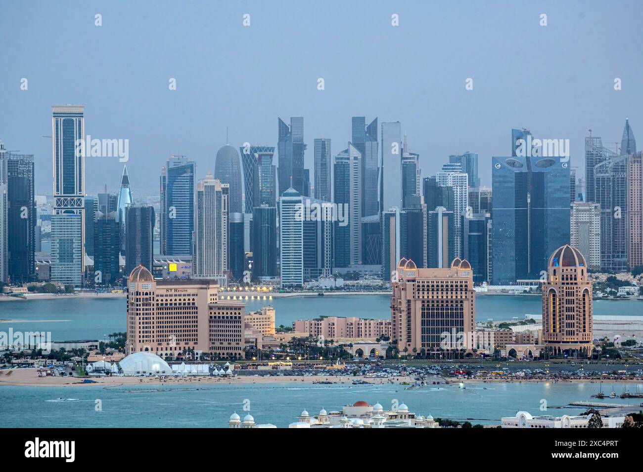 Beautiful Doha Skyline view from Katara hill. St Regis Qatar Stock ...