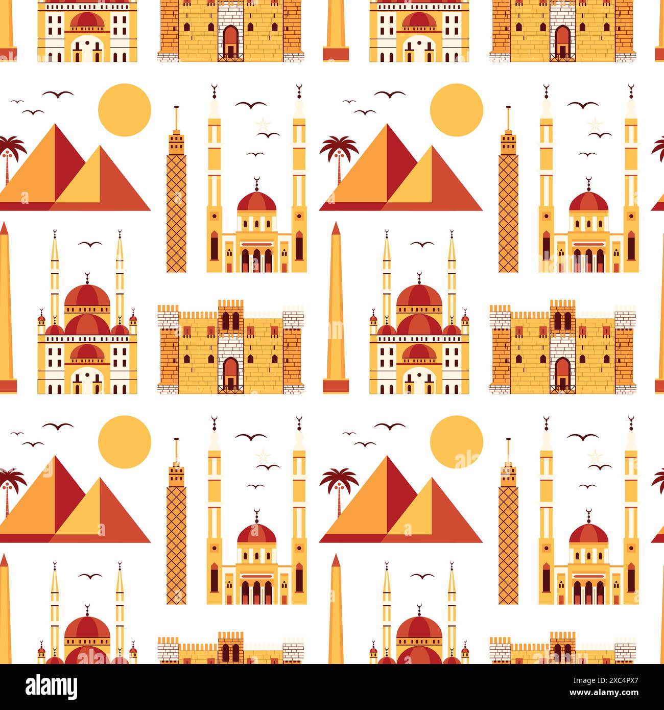 Egypt Travel Pattern with Architectural Monuments Stock Vector Image ...