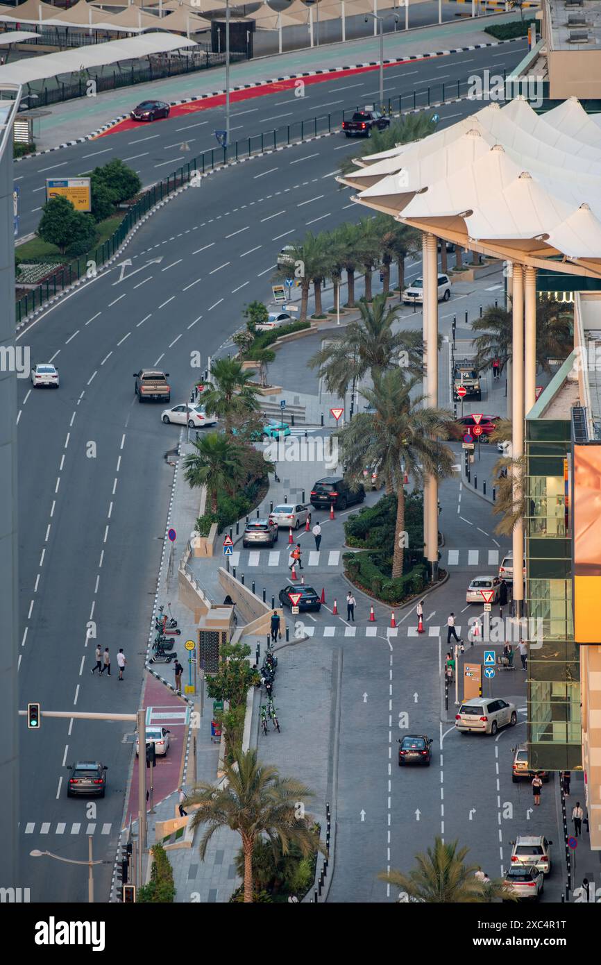 Aerial view of Doha roads and front view of city center Doha Qatar ...