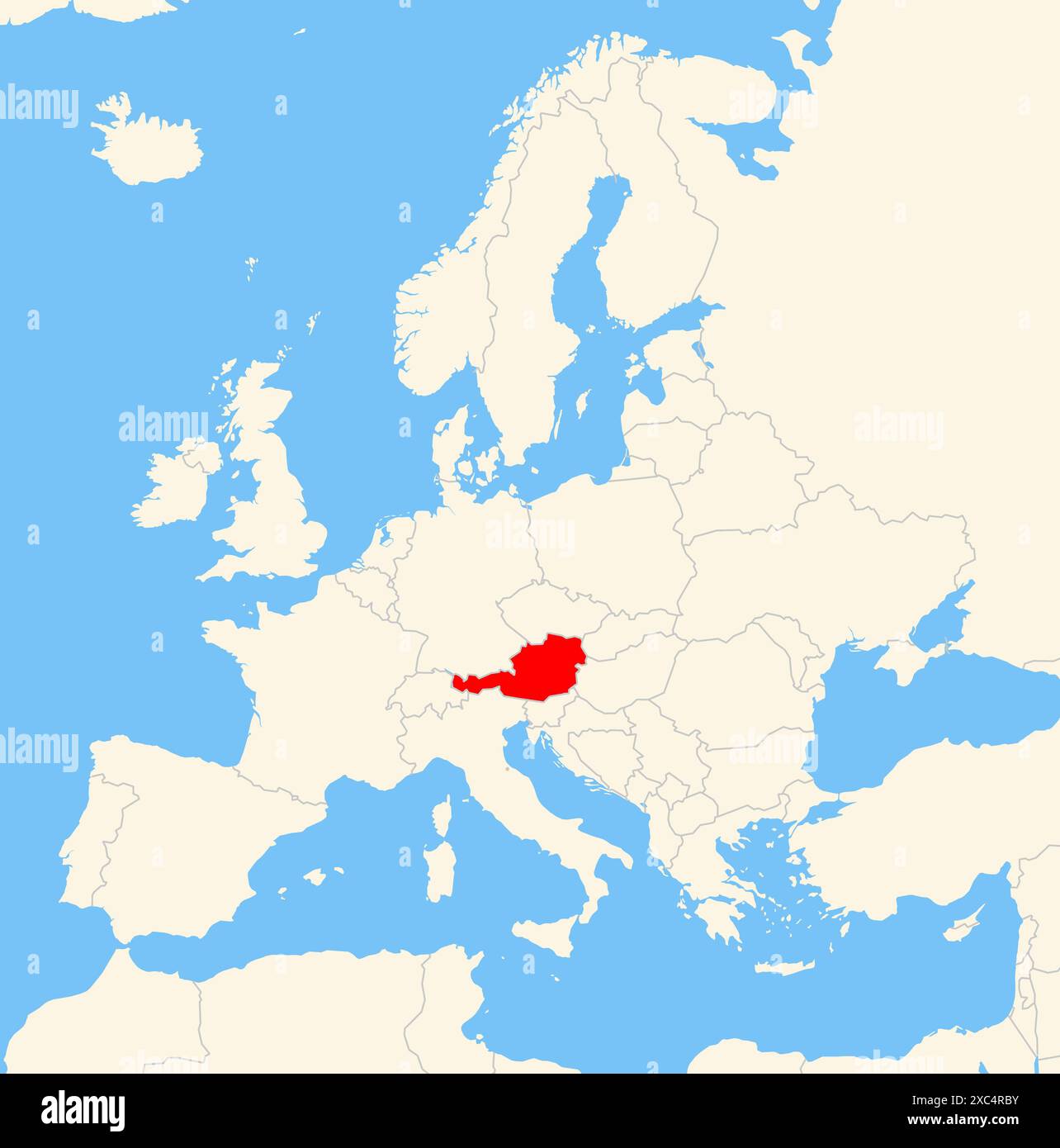 Locator map showing the location of the country Austria in Europe. The ...