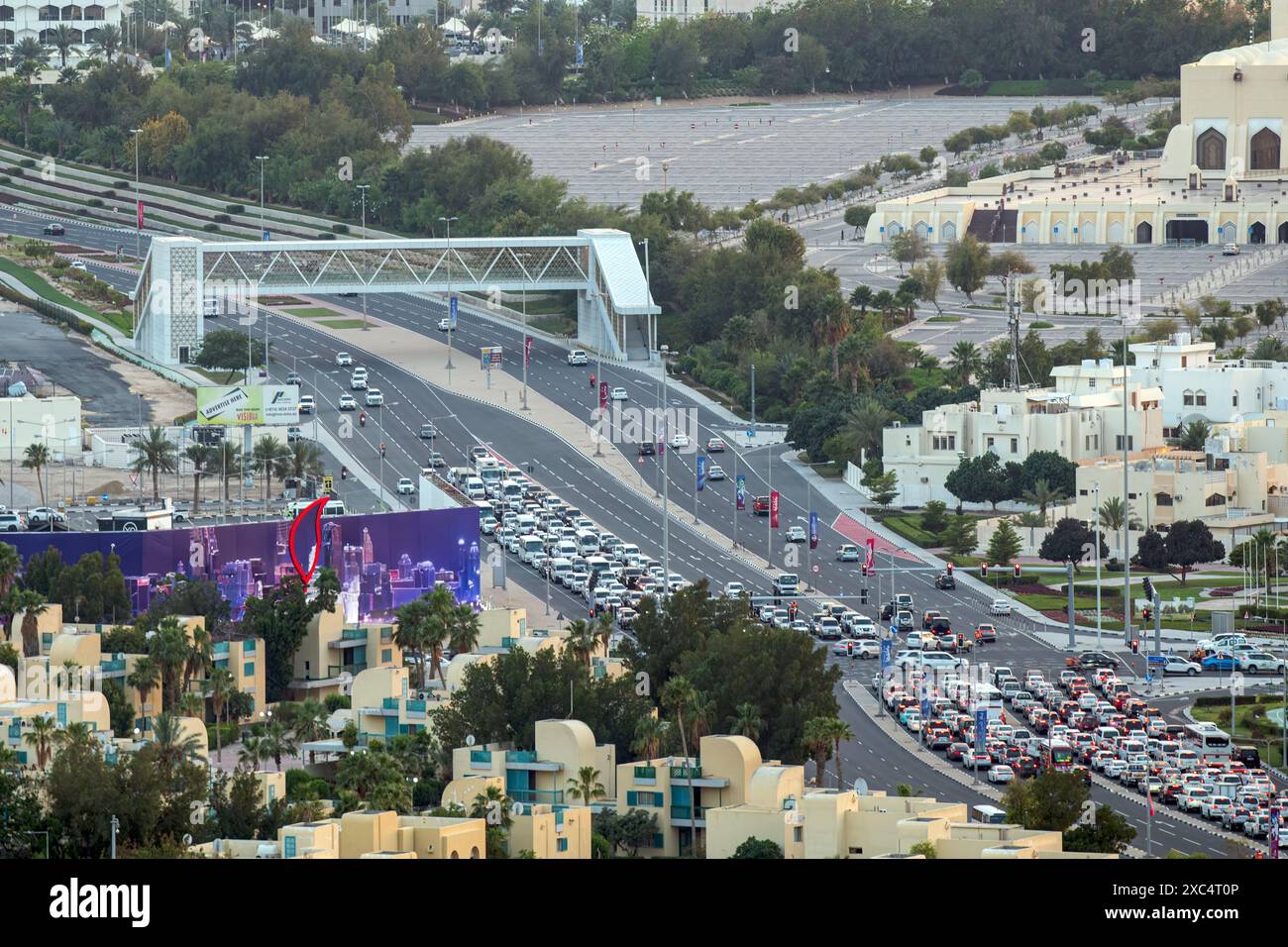 Aerial view of Doha roads and traffic. Lusail expressway Stock Photo ...
