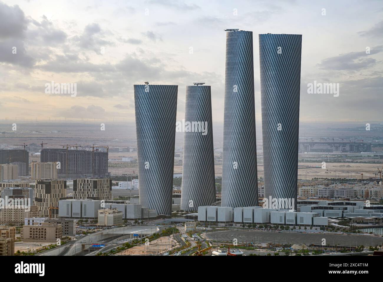 Plaza Tower Lusail Boulevard with Arch Bridge sunset time Stock Photo ...