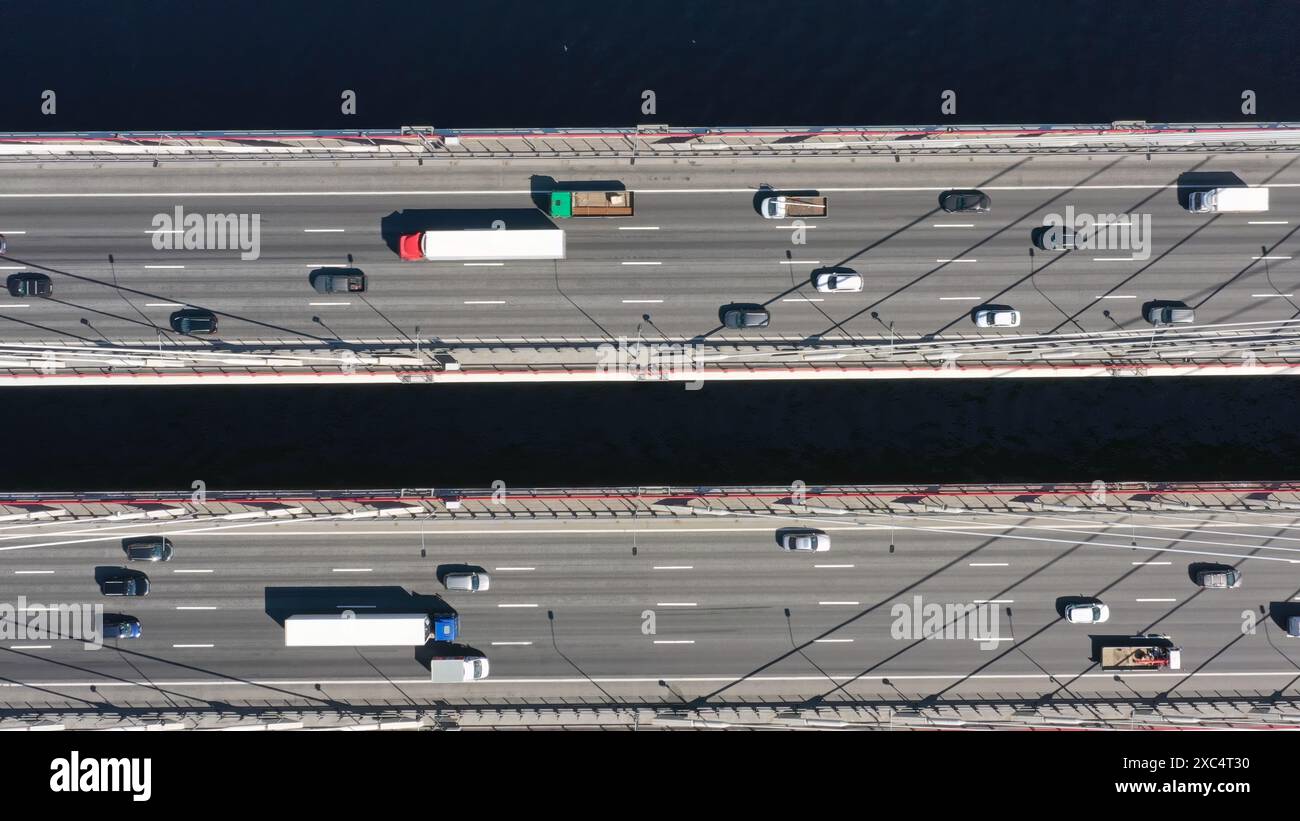 Cable-stayed bridge with cars Stock Photo - Alamy